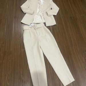 Zara | Pants & Jumpsuits | Zara Cream Belted Pants Suit | Poshmark